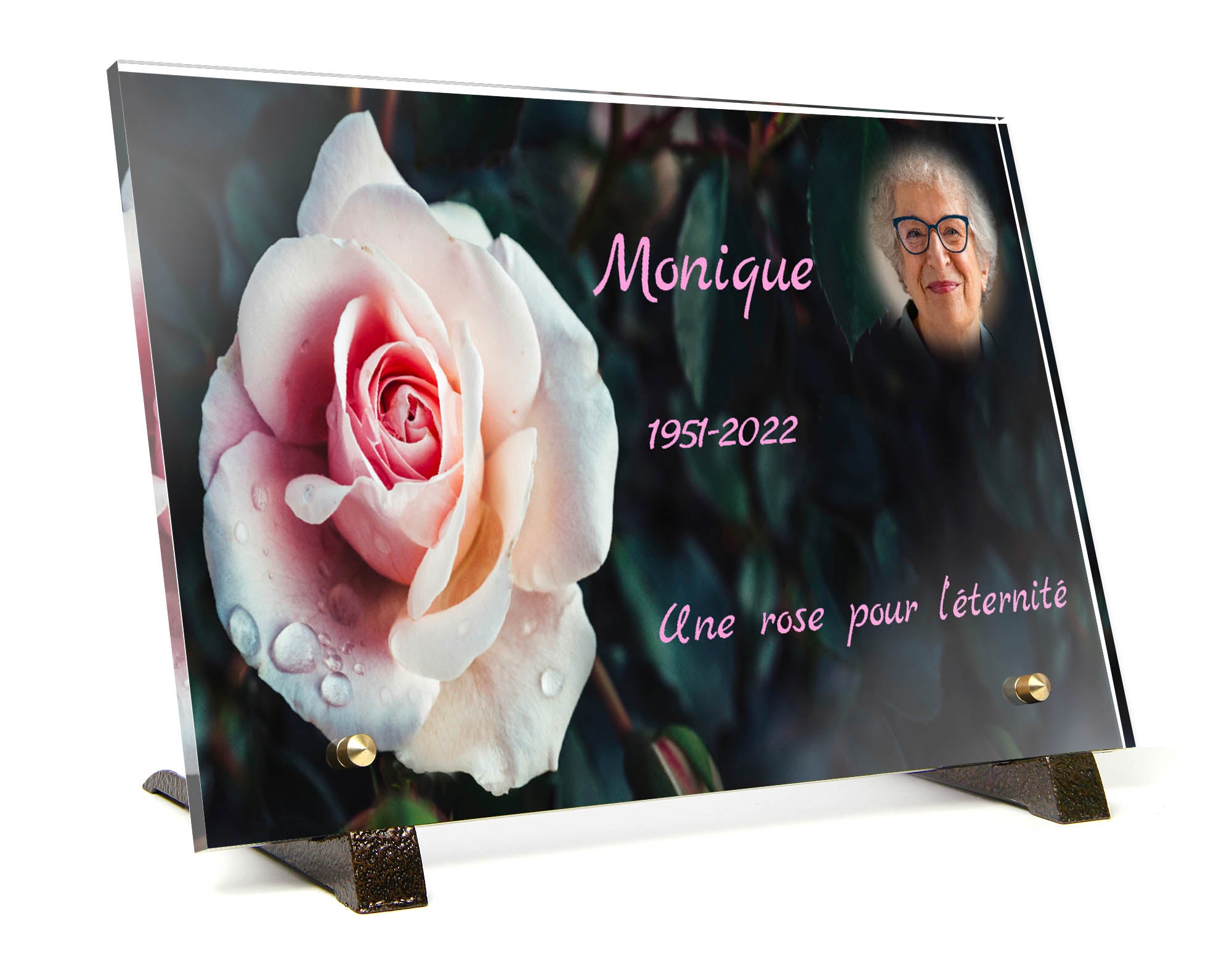 Plaque Funéraire Plexiglas Rose naturel – Belle Plaque Funéraire