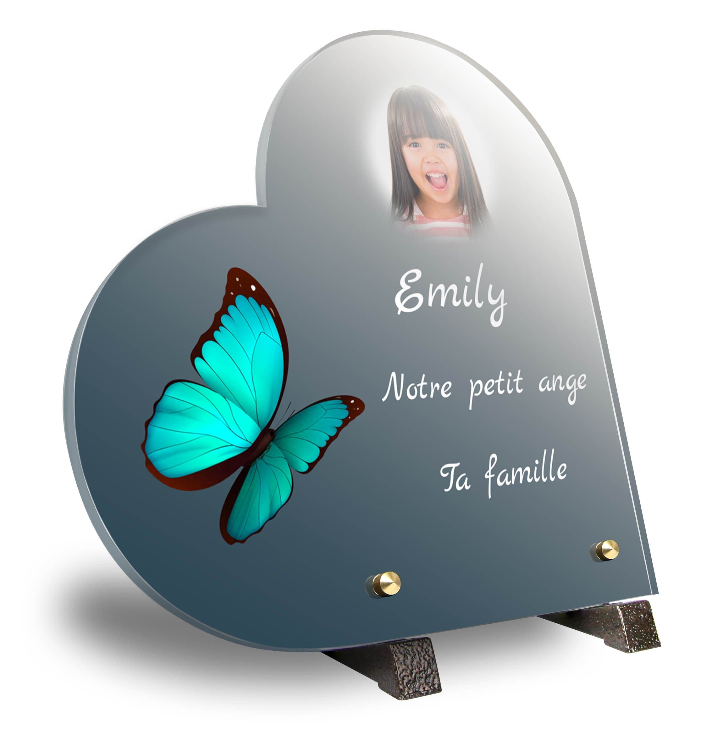 Plaque Funéraire Plexiglas Coeur et papillon – Belle Plaque Funéraire