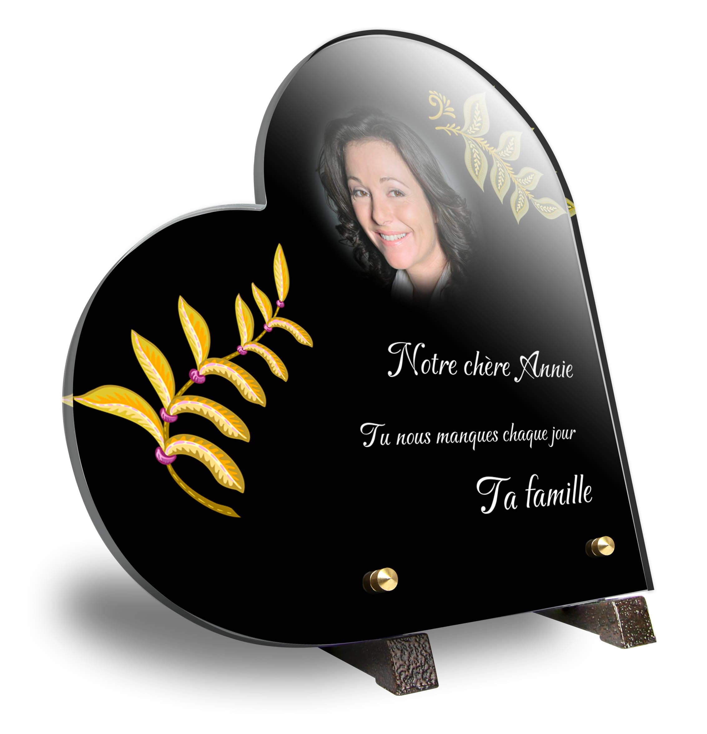 Plaque Funéraire Plexiglas Coeur noir fleurie – Belle Plaque Funéraire