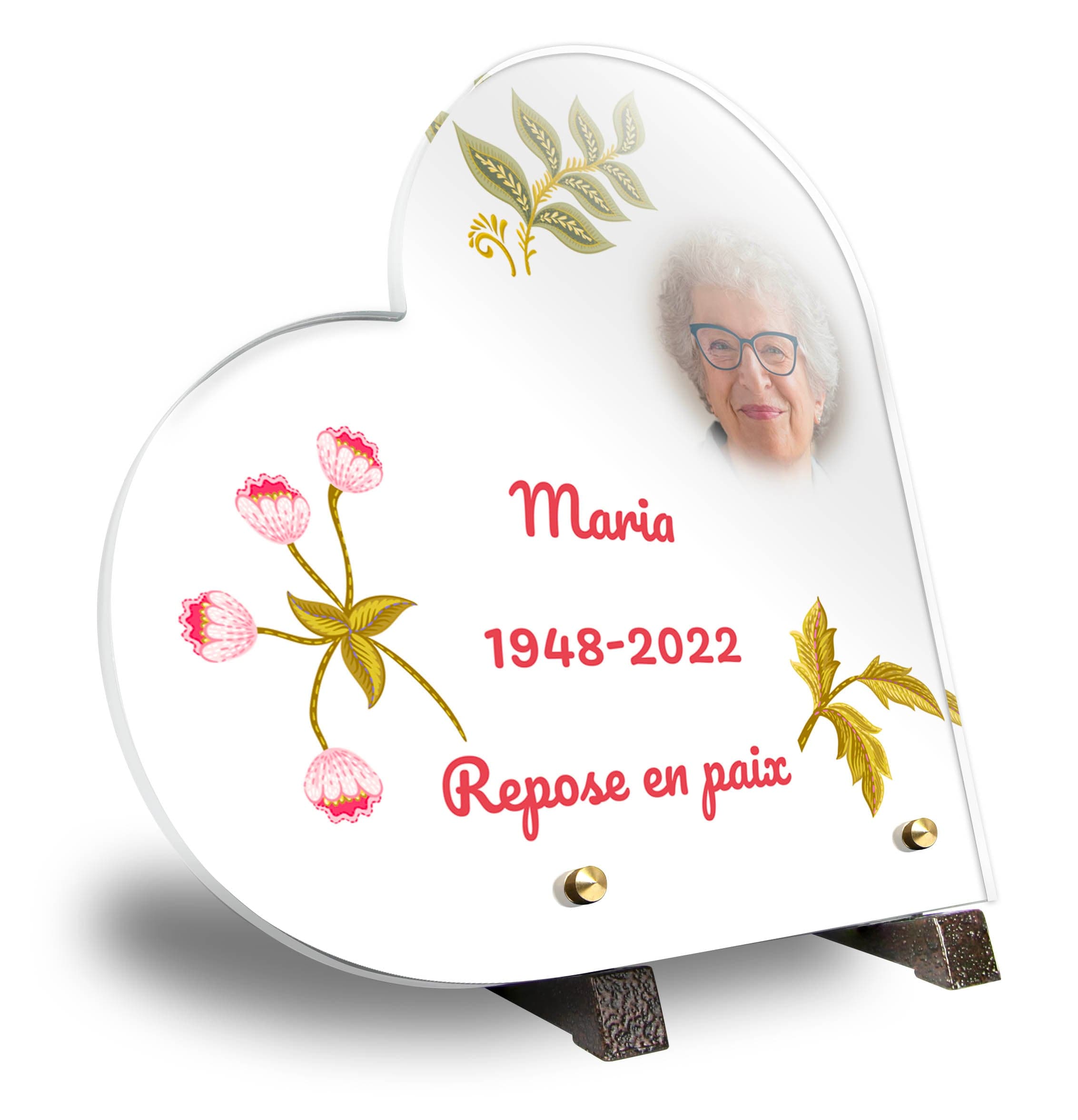 Plaque Funéraire Plexiglas Coeur blanc fleur – Belle Plaque Funéraire